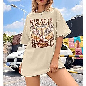 Women's Oversized Country Music Shirts Nashville Concert Outfit Casual Rock Band Tshirt Vintage Graphic Tees Tops Apricot