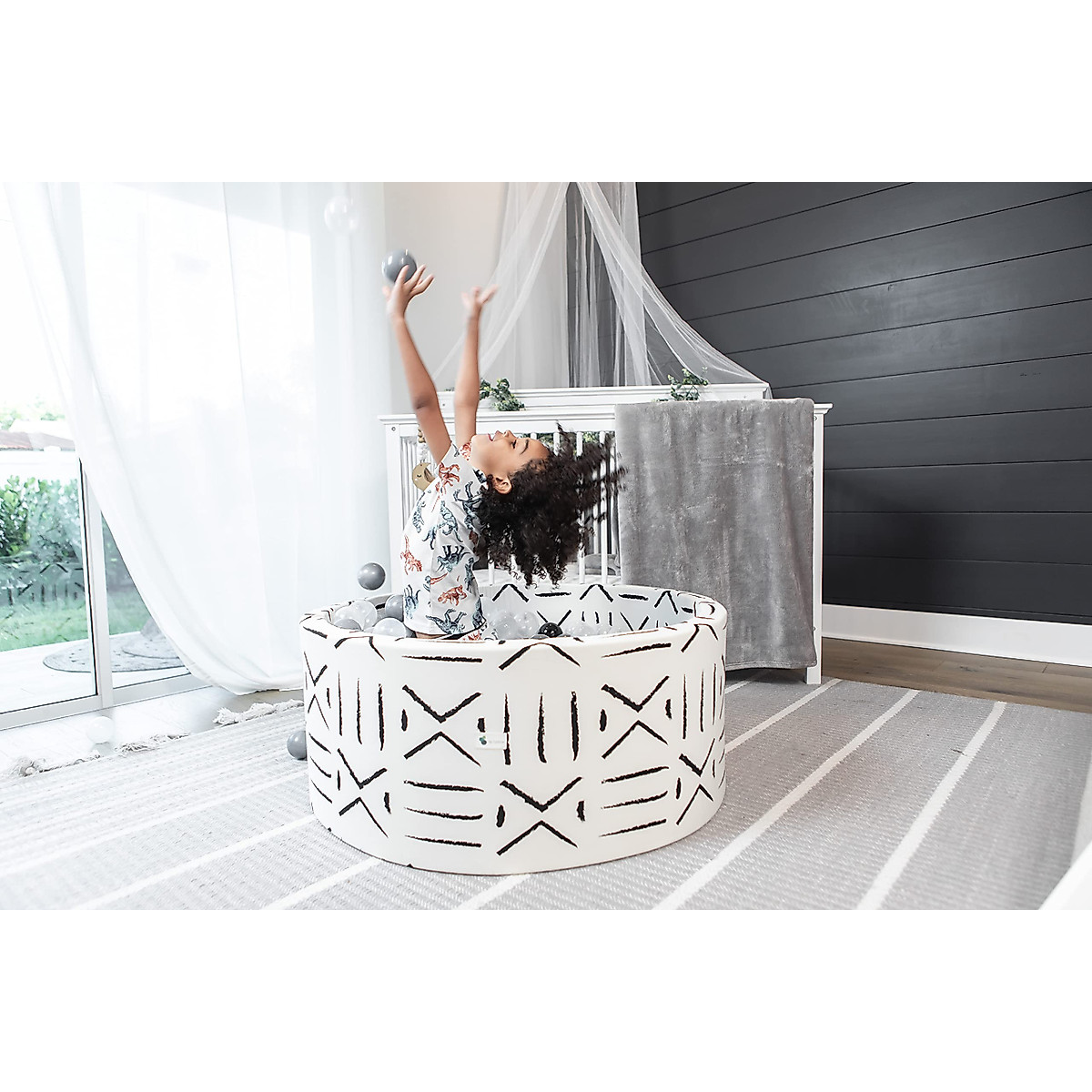 Little Big Playroom | Memory Foam Ball Pit for Toddlers | Indoor Kids Ball Pit | Soft Washable Cover | Perfect for Baby Play Room | Includes 200 Balls (Triangle on Ivory)