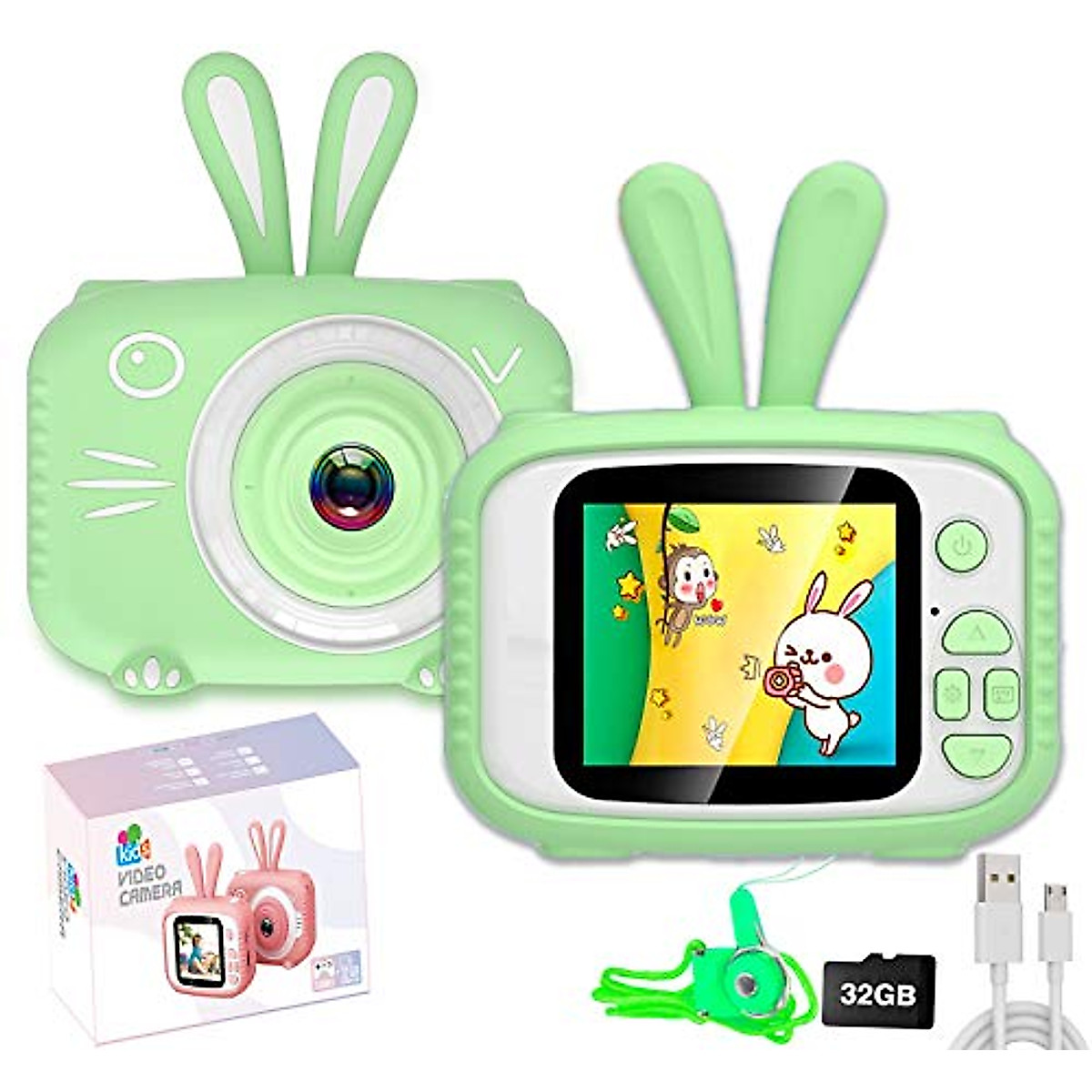 Kids Digital Camera, Kids Video Camera Recorder Shockproof Cameras HD 8 Mega Pixel 2 Inch IPS Screen Kids Mini Camera with 32GB SD for Girls Boys Gifts(Green)