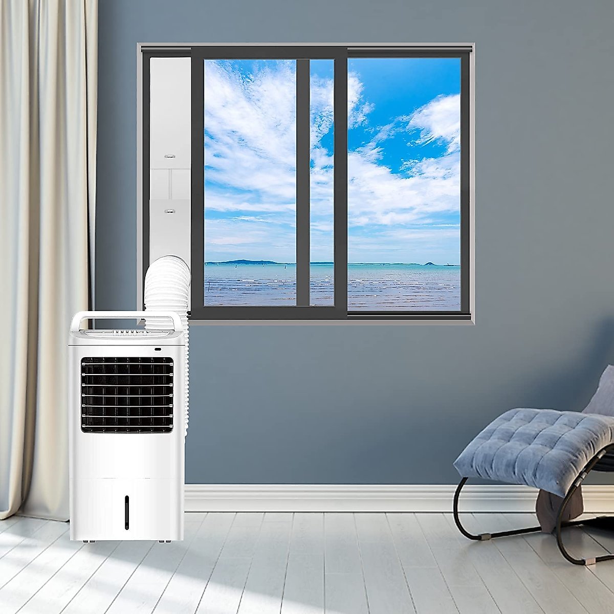 Portable AC Window Kit with 5.1” Exhaust Hose for Sliding Window, Adjustable Air Conditioner Window Vent Kit for Ducting AC Seal Panel for Horizontal&Vertical Window