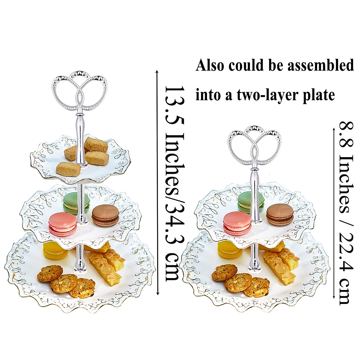 3 Pack 3-Tier 13.6'' Cupcake Stand Hardware Fittings, Metal Mold Crown Holder DIY Making for Fruit Plate Cake Stand Snack Tray Replacement Parts for Tea Party Wedding Decoration (Silver)