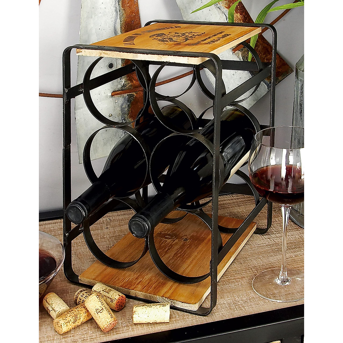 Deco 79 Metal Wood Wine Holder, 10 by 13-Inch