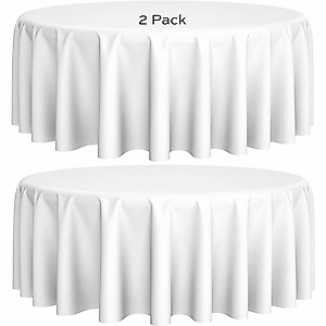 [2 Pack] 120" Round Premium Tablecloths for Wedding | Banquet | Restaurant | 200 GSM Washable Fabric Table Cloth | White