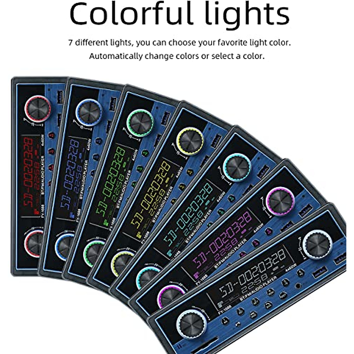 FYPLAY Dual USB Bluetooth Car Stereo, FM Radio Receiver, Hands-Free Calling, Built-in Microphone, USB/SD/AUX Port, Sky Blue Dual Knob Audio Car Multimedia MP3 Player, USB Fast Charging