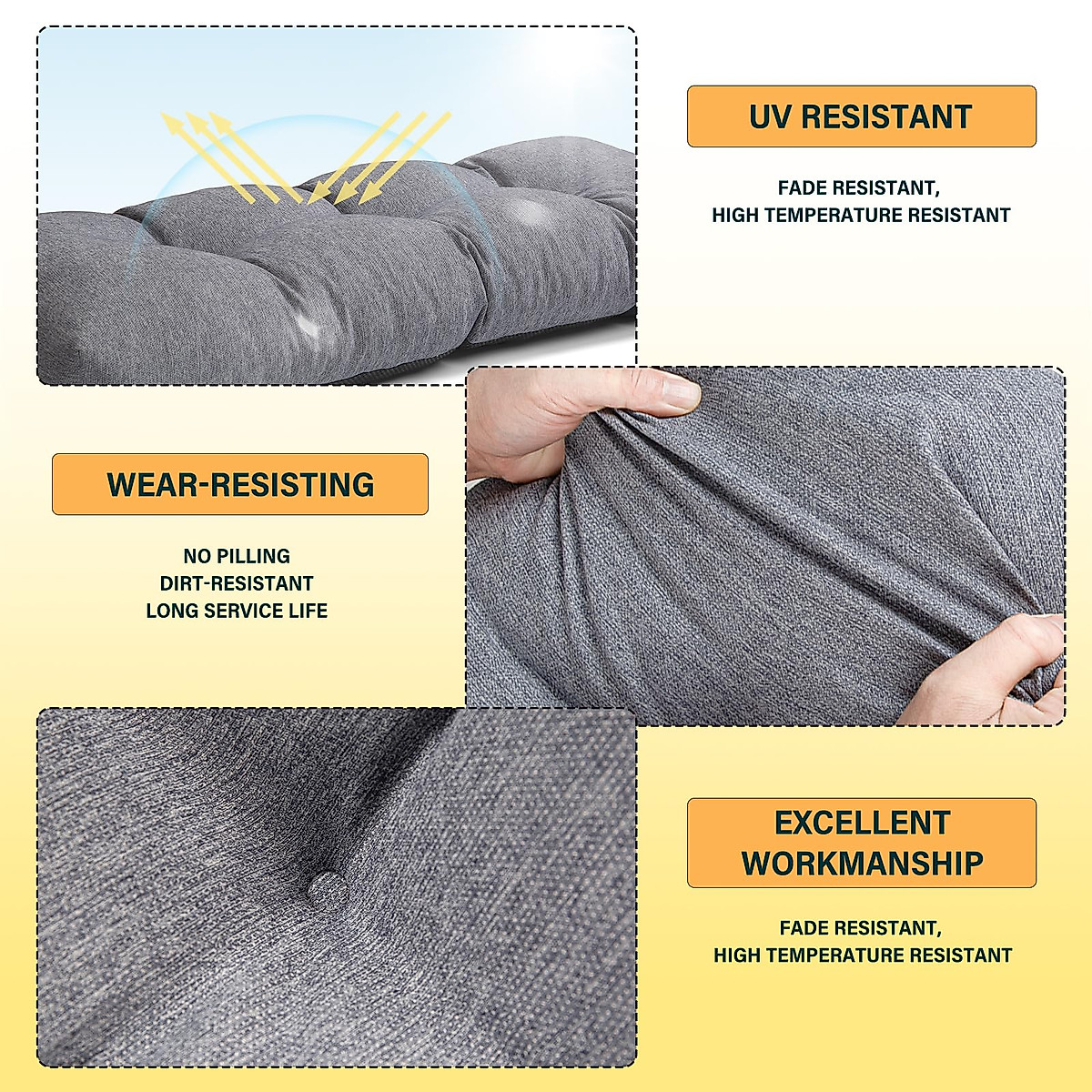 Millsilo Bench Cushions for Indoor Furniture,Non-Slip Tufted Soft Bench Cushion for Kitchen Dining Seat Pads, Piano Chair Cushion, Shoe Storage Cushions, Outdoor Patio Cushions, 36x14x4 inch, Grey