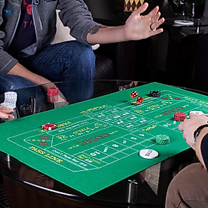 Brybelly Double-Sided Craps Table & Blackjack Casino Felt | Convenient, Space-Saving 36" x 18" Roll-up Casino Gambling Tabletop Mat | Smooth 2mm Mini-Felt for Coffee Table Craps & Blackjack
