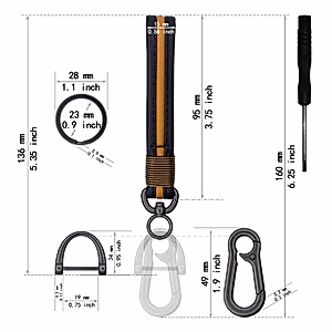 TANGSEN Yellow Black Leather Keychain Handmade Wrist Strap Fingerprint Resistant