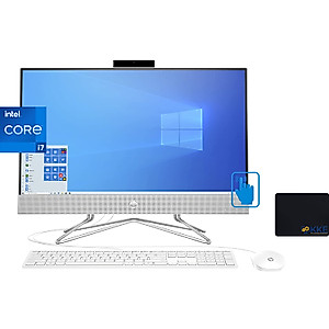 HP 2021 All-in-One Desktop, 27" Full HD Touchscreen, 11th Gen Intel Core i7-1165G7 Processor, 16GB RAM, 512GB PCIe SSD + 1TB HDD, Intel Iris Xe Graphics, Windows 10 Home, KKE Mousepad