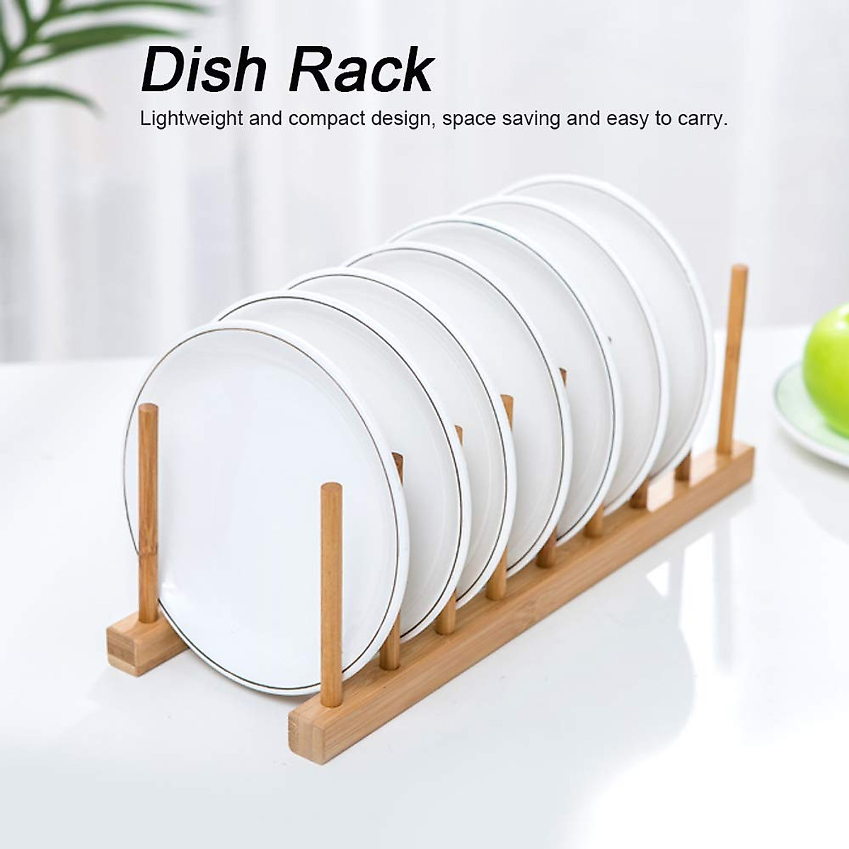 Fdit Bamboo Dish Rack Plates Holder Kitchen Storage Cabinet Organizer for Cup Pot Lid Cutting Board Countertop Organization