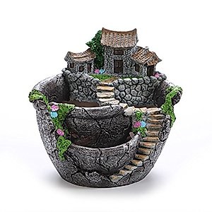 OUNONA Plant Pot, Mini Garden Pot Container Fairy Garden Pot with Sweet House Tabel Decor for Home Office Living Room (Silver)