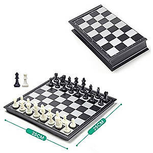 Combo Set - Digital Chess Timer Count Up/Down Chess Game Clock + 25x25cm Magnetic Folding Chess Board with Black & White Chess Pieces + Extra 2 Queens