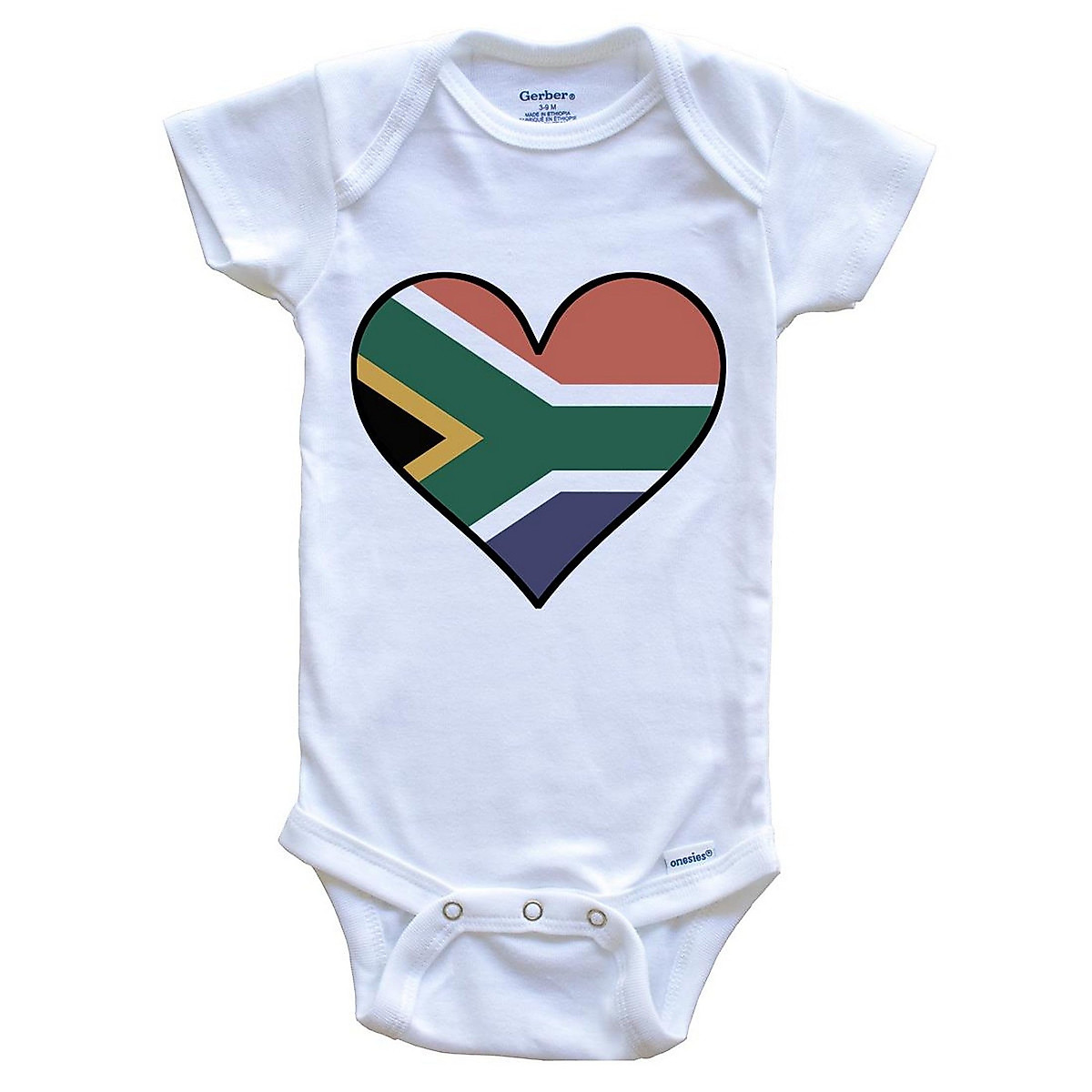 Really Awesome Shirts South African Flag One Piece Baby Bodysuit - Cute South African Flag Heart - South Africa Baby Bodysuit, 6-9 Months White