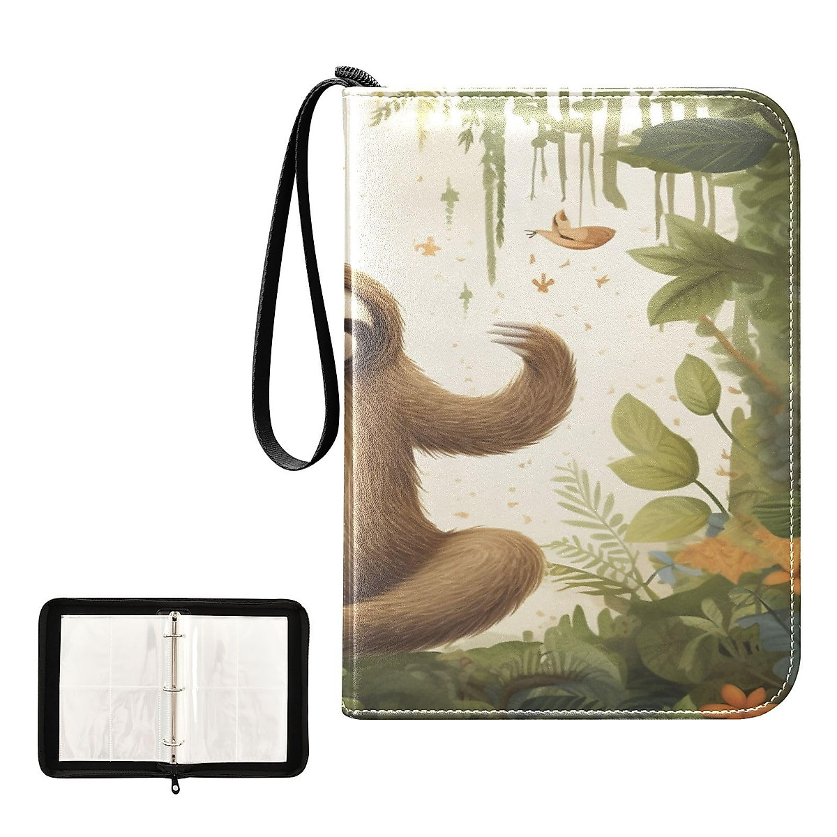 PYBUG Cute Sloth Trading Card Binder with Nylon Strap 4-Pocket Waterproof PU Leather Card Collection Binder for 400 Cards Sturdy Card Holder Folders for Game Cards,Sports Cards
