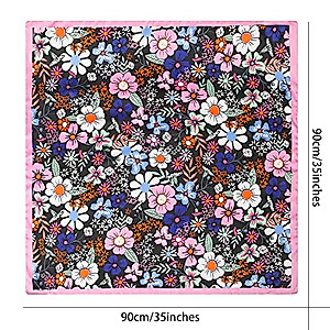 Molans 35” Satin Large Square Hair Scarves, 4pcs Silk Head Scarf Bandanas for Women,Silk Head Wraps for Sleeping(Plant flower)