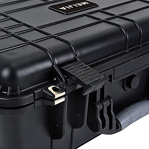 MEIJIA All Weather Rolling Waterproof Protective Case, Hard Camera Case,Dry Case with Retractable Pull Handle and Wheels,Foam Inserted, Elegant Black,22 x13.81x9inches