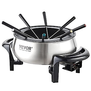 VEVOR Electric Fondue Pot Set, 3 Qt Melter for Cheese & Chocolate with 8 Forks, Candy Warmer with Temp Control, 1000W Non-Stick Stainless Steel Melting for Dessert, Broth, Wax Candle, Party Gift