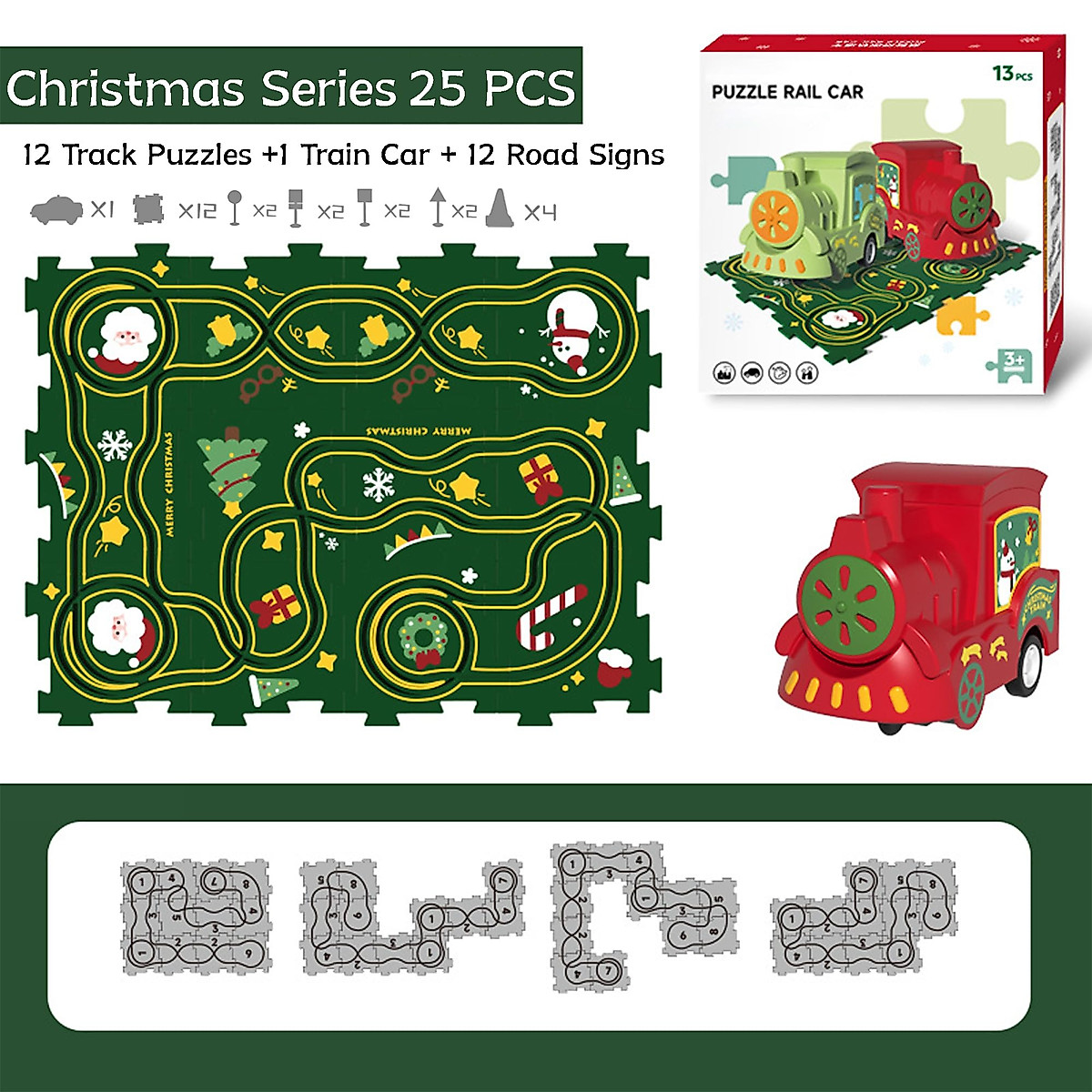 25PCS Puzzle Car Tracks with Vehicles,Puzzle Track Play Set for Toddlers Rail Car Building Toys Gifts for 3+ Years Kids Educational Montessori Toys