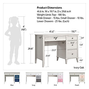 Little Seeds Monarch Hill Poppy Kids' Desk with Grey Drawers