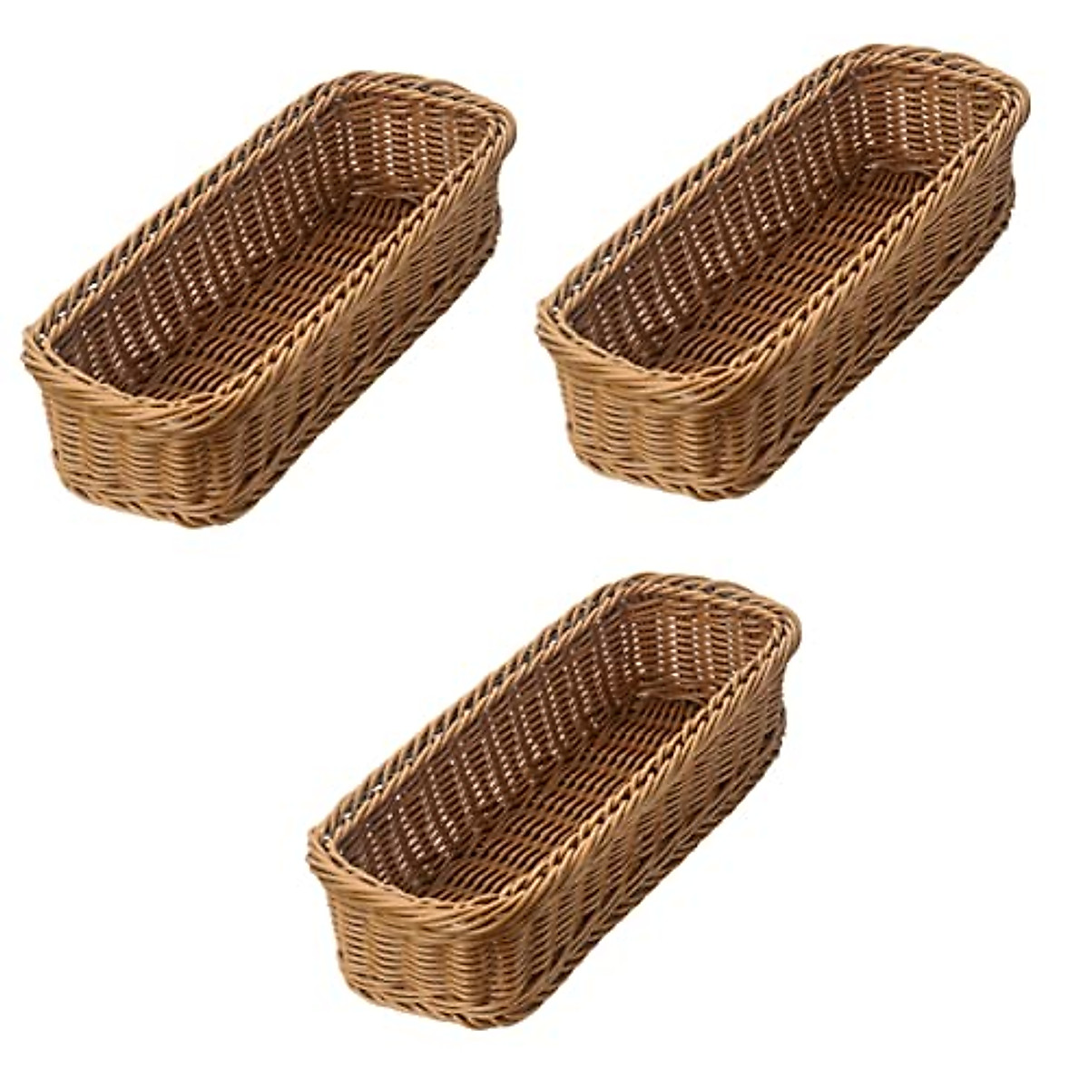 UPKOCH 3pcs Vegetables Tote Imitation Containers Bins Plastic Rattan Handmade Food Rectangular Wicker Snack S Fruit Dinnerware Poly Woven Napkins Kitchen Silverware Basket Holders
