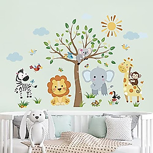 decalmile Forest Baby Animals Wall Decals Elephant Lion Giraffe Wall Stickers Baby Nursery Kids Room Daycare Wall Decor