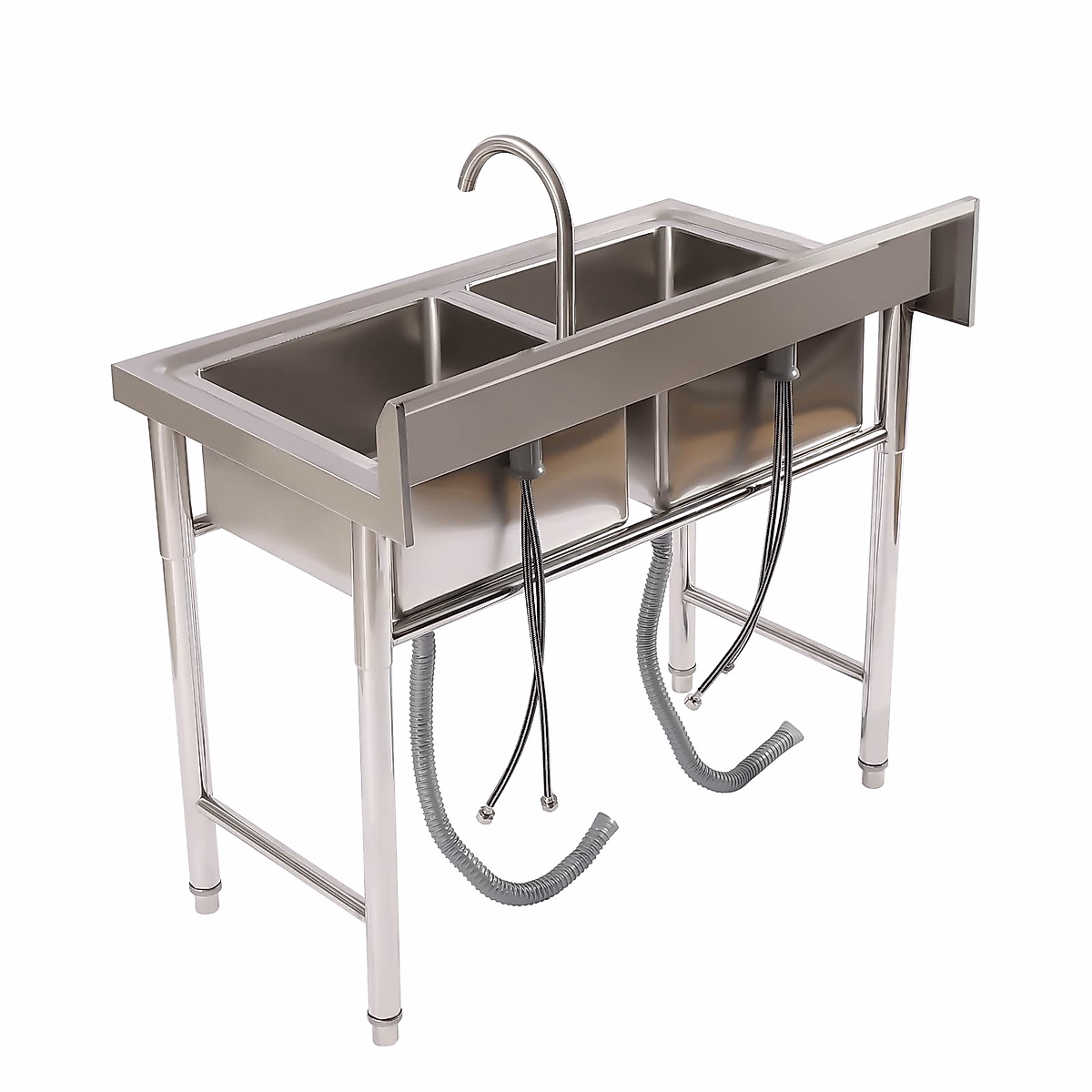 Commercial Stainless Steel Sink with 2 Compartments,Freestanding Restaurant Sink Station,Kitchen Prep & Utility Sink for Home Garage Bar Restaurant Laundry (2 Compartment 39.3" L × 23.6" W × 31.5" H)