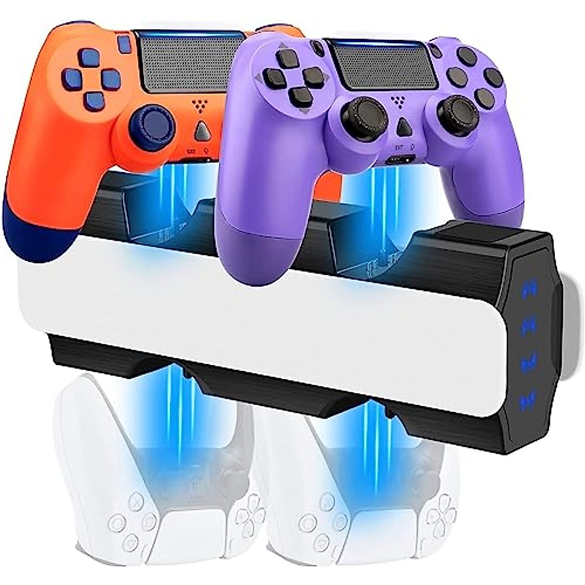YU33 2 Pack Controllers for PS4 Controller with Charging Station, Remote Work with Playstation 4 Controller with Fast Charging Dock for PS4/PS5, Game Control for PS4 Orange&Purple&Charger