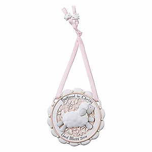 CB Catholic Faithworks-Baptized in Christ Resin Crib Medal, 3.5-Inch, Pink - Lamb