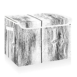 CaTaKu Wooden Abstract Storage Bins with Lids and Handles, Fabric Large Storage Container Cube Basket with Lid Decorative Storage Boxes for Organizing Clothes