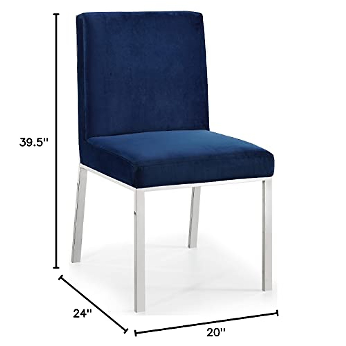 Meridian Furniture Opal Collection Modern | Contemporary Velvet Upholstered Dining Chair with Sturdy Metal Legs and Metallic Geometric Design, Set of 2, Navy, 20" W x 24" D x 39.5" H
