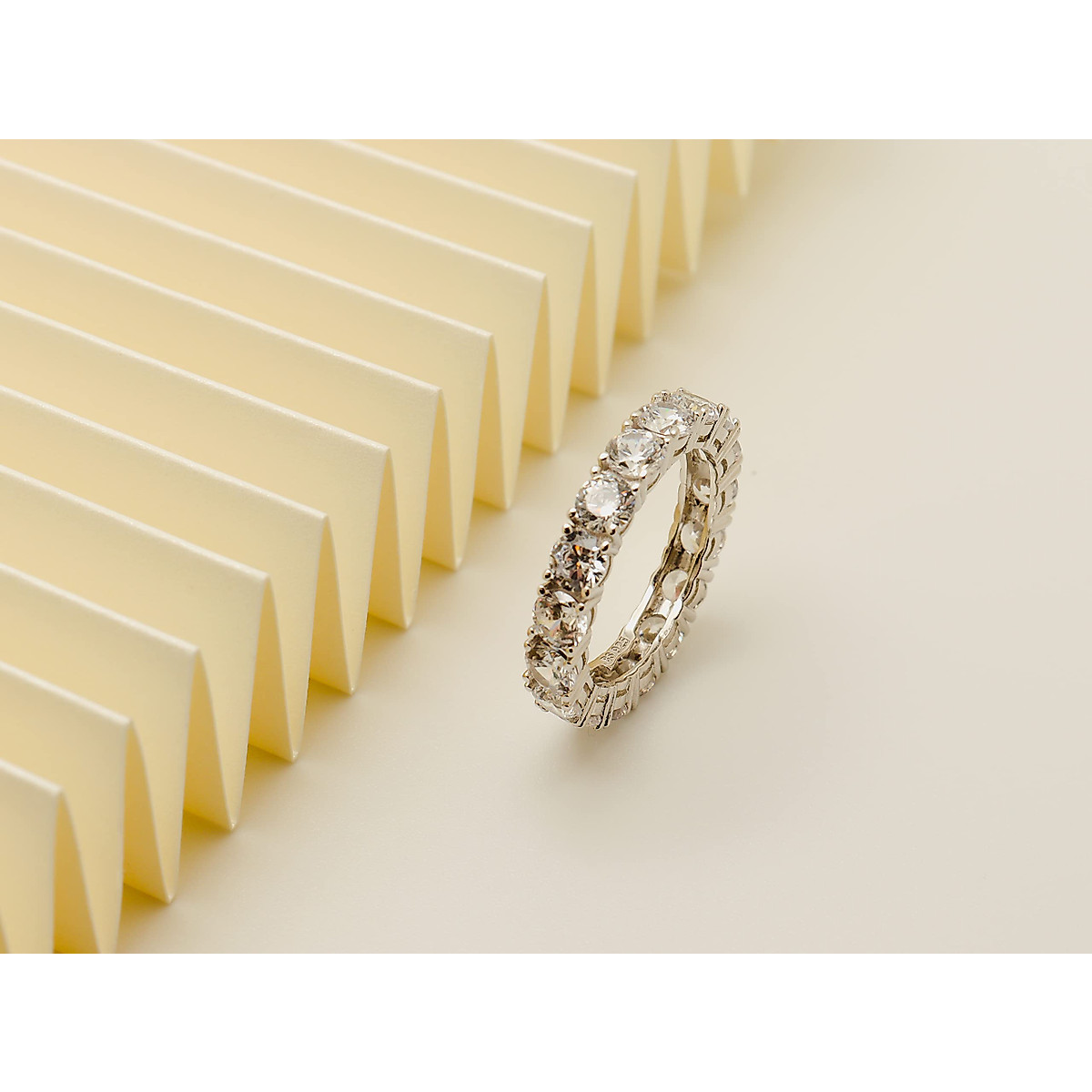 PORI JEWELERS 925 Solid Sterling Silver Round Cut 4MM Cubic Zirconia Eternity Wedding Band Ring For Women (White, 6)