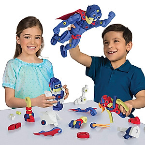 Bloco Toys Build Your Own Superhero | STEM Toy | Comics, Action Figures | DIY Building Construction Set (300 Pieces), Blue/Red/Yellow/