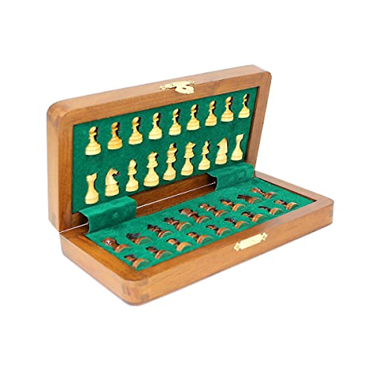 House of Chess - 8 Inch Wooden Magnetic Folding Travel Chess Set - Board with Algebraic Notation + 2 Extra Pawns & 2 Extra Queens- Handmade - Premium Quality