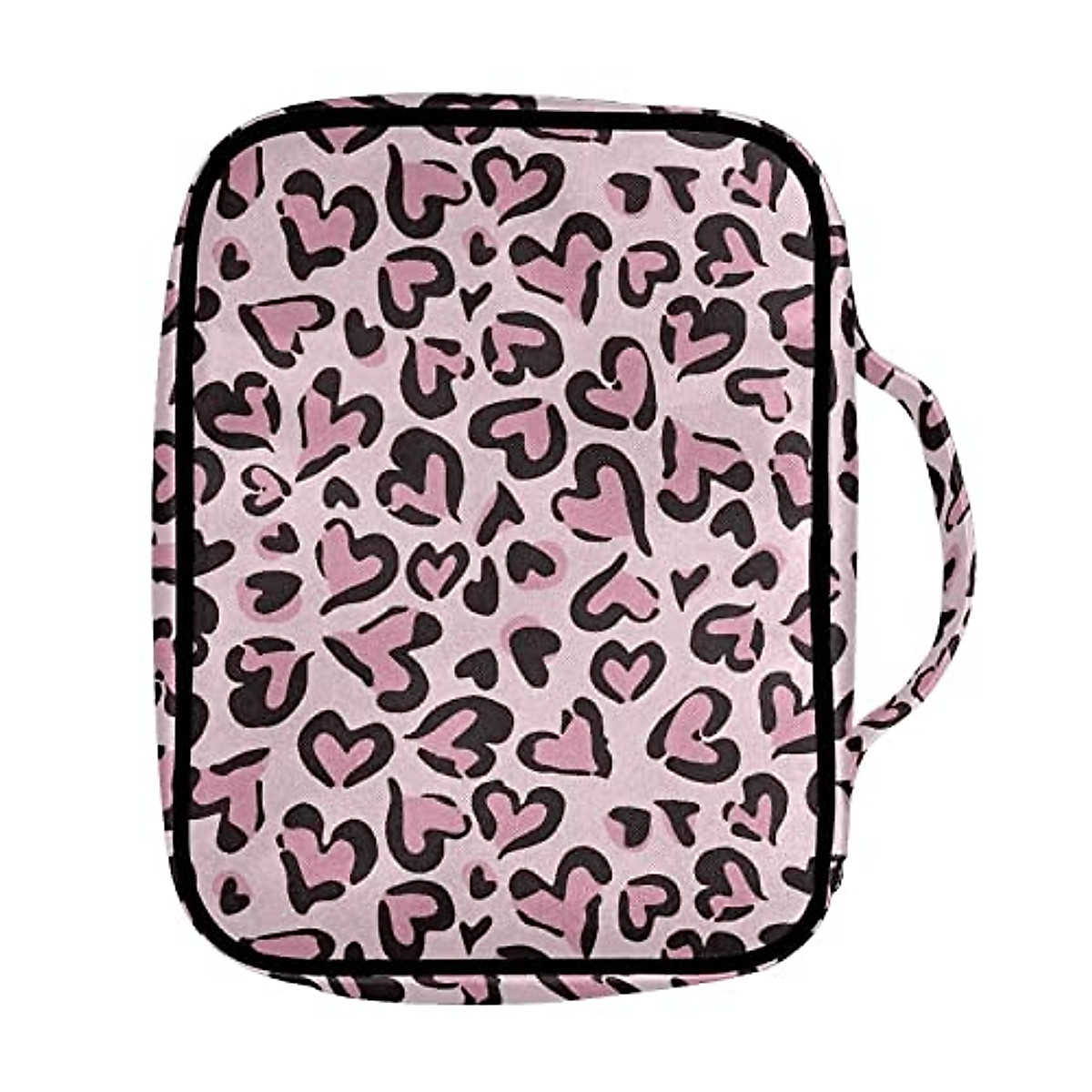 POLERO Leopard Bible Bag for Women Valentine Pink Heart Cheetah Print Bible Cover Scripture Carrying Book Case Church Bag