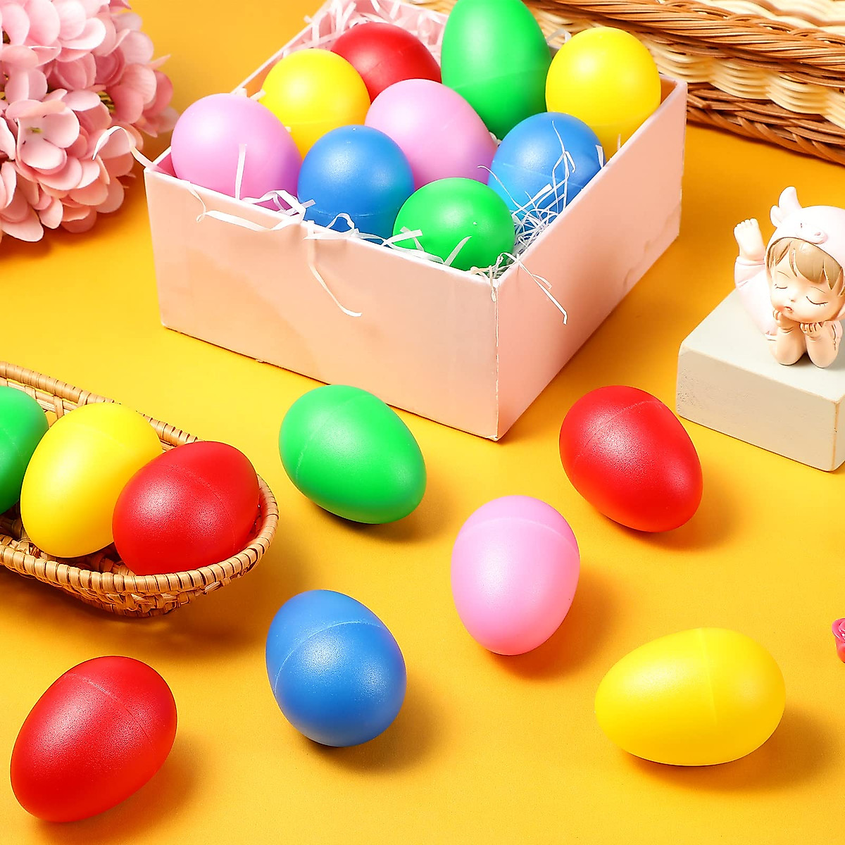 100 Pieces Egg Shakers Musical Instruments Percussion Maracas Egg for Kids Toys Plastic Easter Shaker for Learning DIY Painting, Classroom Music, Rhythm(5 Color)