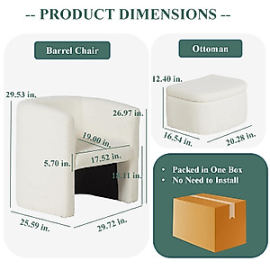 COLAMY Upholstered Sherpa Barrel Chair with Ottoman Set of 2, Modern Single Sofa Accent Lounge Chair Armchair Club Chair with Storage Space-Saving for Living Room Bedroom Office, Cream