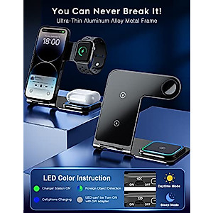 Venere Wireless Charging Station for Apple Devices, Aluminum Alloy 3 in 1 Phone and Watch Charging Station 15W Fast for iPhone14/13/12/11/X/SE/8/Apple Watch/AirPods Pro with 5ft Cable & 20W Adapter