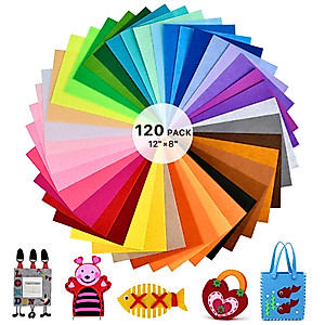 Milkary 120Pcs Soft Felt Sheets 12 x 8 Inch, Felt Fabric Squares for Crafts, 1mm Thickness Assorted Color Felt Craft Sheets for DIY Sewing Patchwork Embroidery Party Decoration, 40 Colors