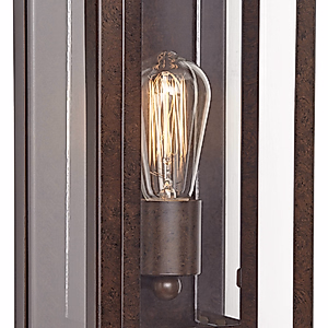 Possini Euro Design Double Box Modern Industrial Farmhouse Rustic Outdoor Wall Light Fixture Bronze 15 1/2" Clear Glass for Exterior Barn Deck House Porch Yard Patio Outside Garage Front Door