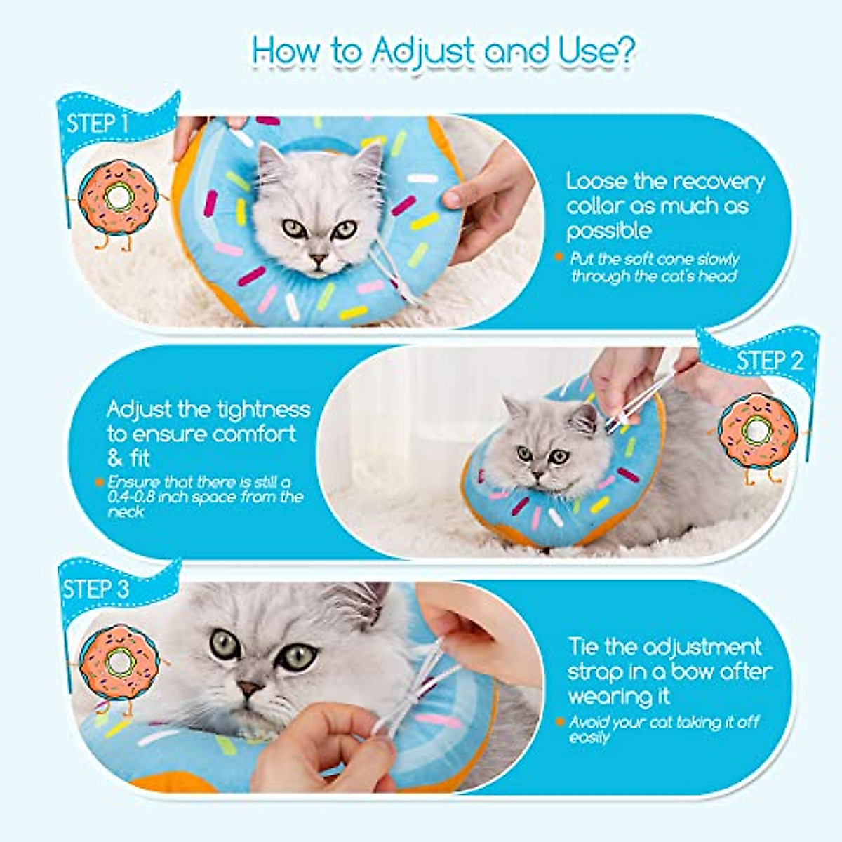 Cat Cone Collar Soft, Nobleza Adjustable Cute Donut Pet Recovery Collar for Wound Healing, Comfy Alternative Elizabethan Collar Medical Neck Pillow After Surgery for Cat, Kitty, Puppy, Small Dog