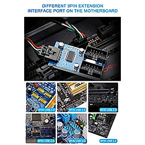 Rocketek Motherboard USB 2.0 9pin Header 1 to 2 Extension Hub Splitter Adapter - Converter MB USB 2.0 Female to 2 Female - 30CM Cable USB 9-pin Internal Cable 9 pin Connector Adapter Port Multiplier …
