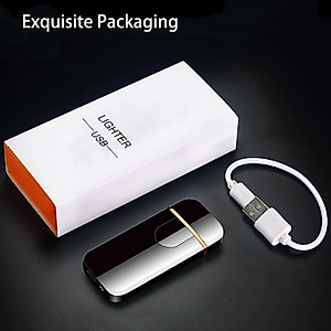 Electronic Lighter, Smart Electric Lighter, Mini USB Rechargeable Lighter Touch Double-Sided Ignition Windproof Flameless Lighter Lightweight Plasma Lighter with Battery Indicator (Black)