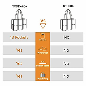 TOPDesign Utility Water Resistant Tote Bag with 13 Exterior & Interior Pockets, Top Zipper Closure & Thick Bottom Support, Perfect Gifts for Working Women, Teachers, Nurses, Accountants (Black)