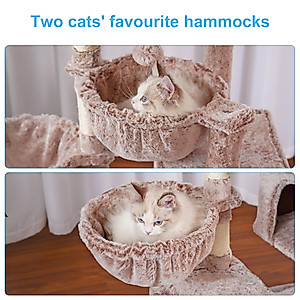 Hey-brother Cat Tree, Cat Tower for Indoor Cats, Cat House with Large Padded Bed, Cozy Condo, Hammocks, Sisal Scratching Posts, Big Scratcher, Muchroom MPJ006SMU