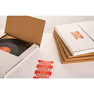YUSHYIJIE 50 Pack LP Mailers, 12.8"L x 12.8"W x 1"H Kraft Vinyl Record Shipping Boxes for Mailing, Packing, Moving, Storage, Corrugated Album Box with Fragile Stickers