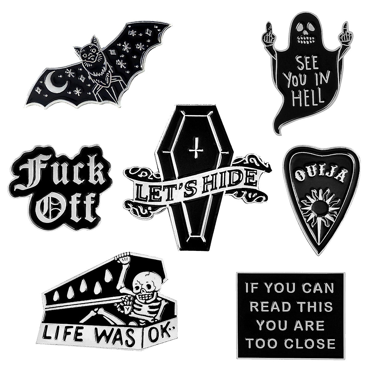 7 Packs Cute Enamel Pins Brooch for Collor Handbag Cap Knapsack Jeans Accessories Collection (Let's Hide)