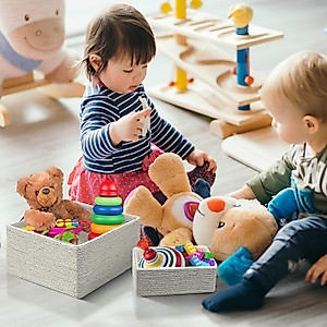 Sorbus Storage Baskets 4-Piece Set - Stackable Woven Basket Paper Rope Bin Boxes for Makeup, Office Supplies, Bedroom, Closet (Teal)