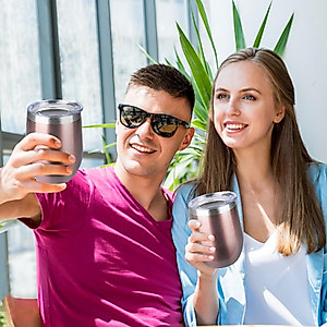 StarSpeed 12oz Wine Tumbler with lid, Stainless Steel Travel Mugs Stemless Double Wall Insulated Coffee Cup, Insulated Wine Glasses Travel Tumbler for Cold & Hot Drinks(Rose Gold, 1)