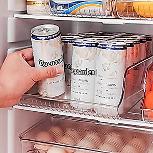 TOPZEA Set of 3 Refrigerator Organizer Bins, Clear Plastic Soda Can Organizer Wide Water Bottle Storage Bin, Fridge Drink Can Dispenser Canned Food Storage Bin for Freezer, Pantry, Cabinet