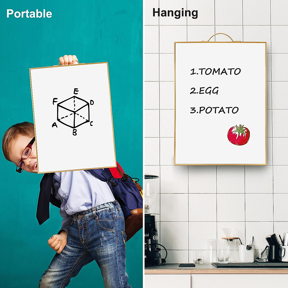 TANKEE Small Dry Erase Board - 16" X 12" Portable White Board, Double-Sided Hanging Whiteboard for Wall, Erasable Mini Magnetic Marker Board for Office, Home, Kitchen, Room, Aluminum Frame