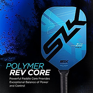 SLK Evo Hybrid Pickleball Paddle | Featuring C6-Flex Power Fiberglass Pickleball Paddle Face with a Rev-Core Power Polymer Core | Designed in The USA | Blue